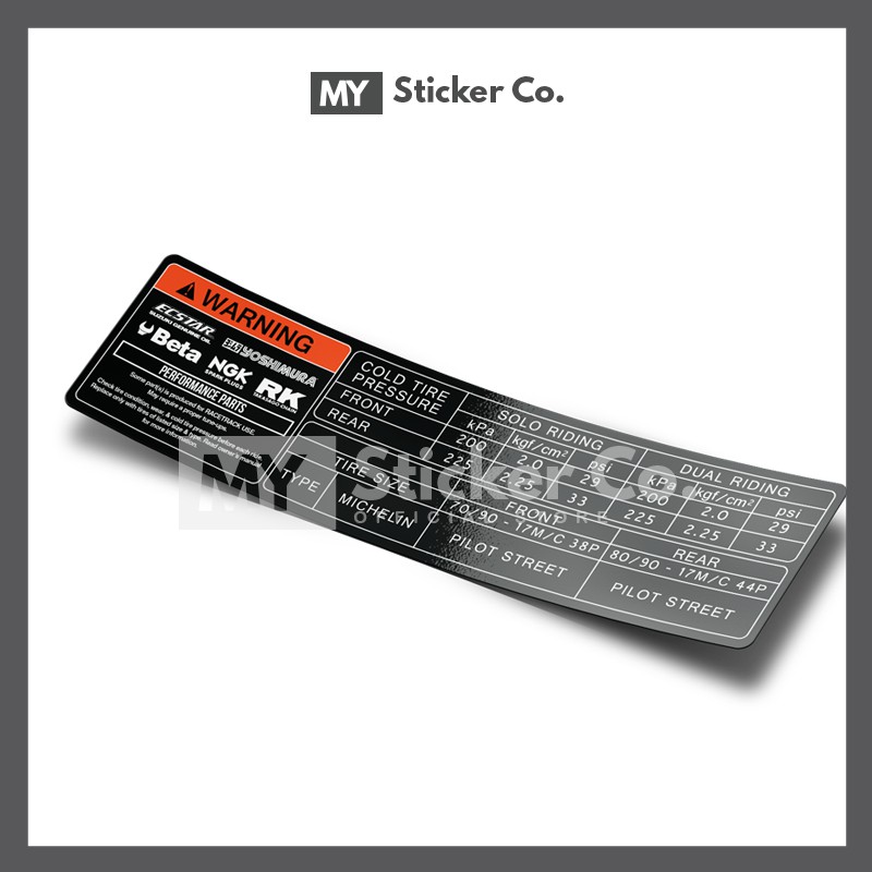 Suzuki Belang R150 / Satria FU 150 Swing Arm Sticker (Aftermarket Parts ...