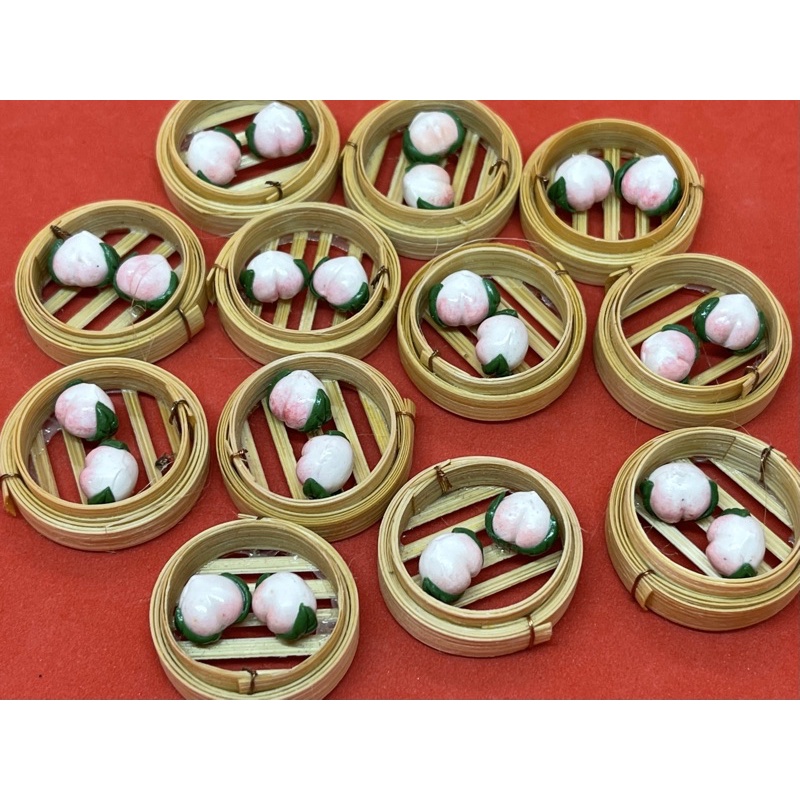 Handmade Miniature Longevity Bun, 寿桃包 , Shoutao Bao, Dim Sum In bamboo ...