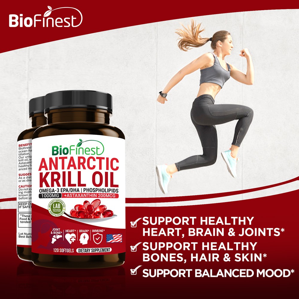 Biofinest Antarctic Krill Oil 1000mg Supplement - 12x EPA DHA Omega 3 ...