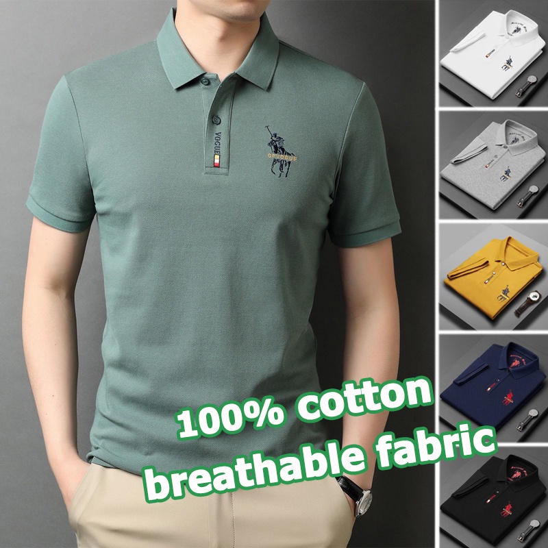 New Men's Embroidered Solid Color Polo Shirts Casual Business Short ...