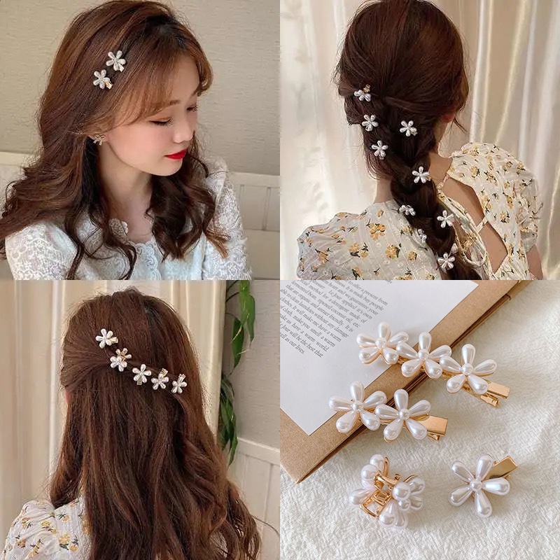 Mini Pearl Hair Pin Small Daisy Flower Hairpins Pearl Duckbill Clip ...
