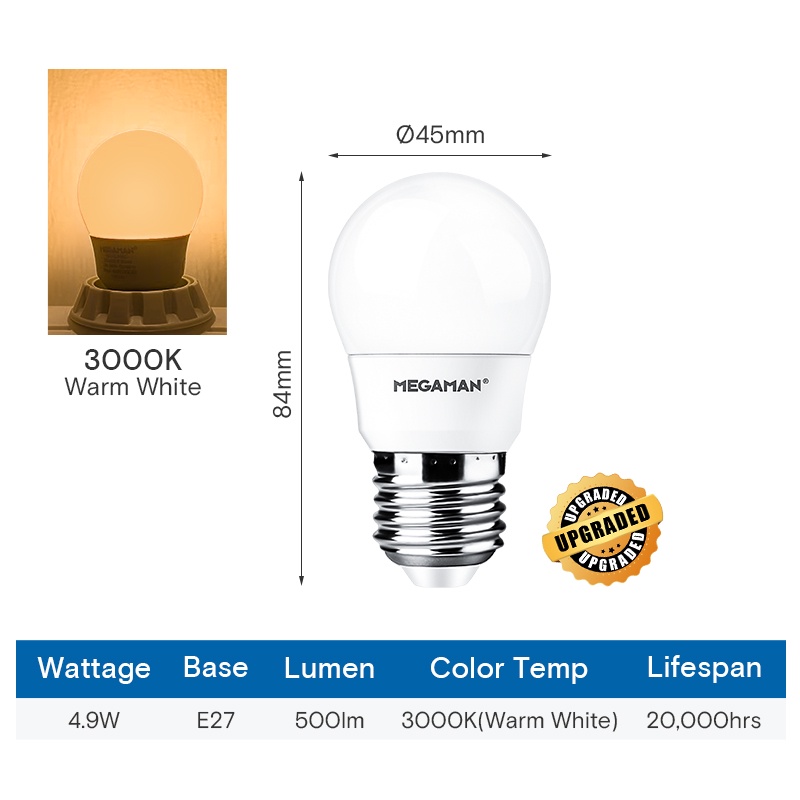 Megaman LED Bulb 3W/3.5W/4.9W P45 E14/E27 2800K/4000K/6500K Energy ...