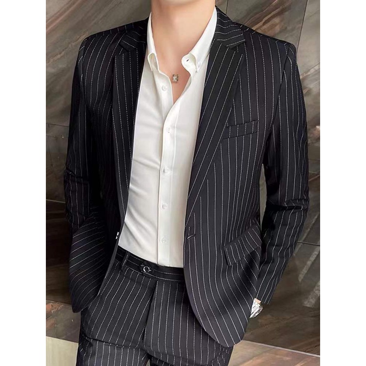 striped blazer 3pc set pants+shirt+blazer men's business suit Blazer ...