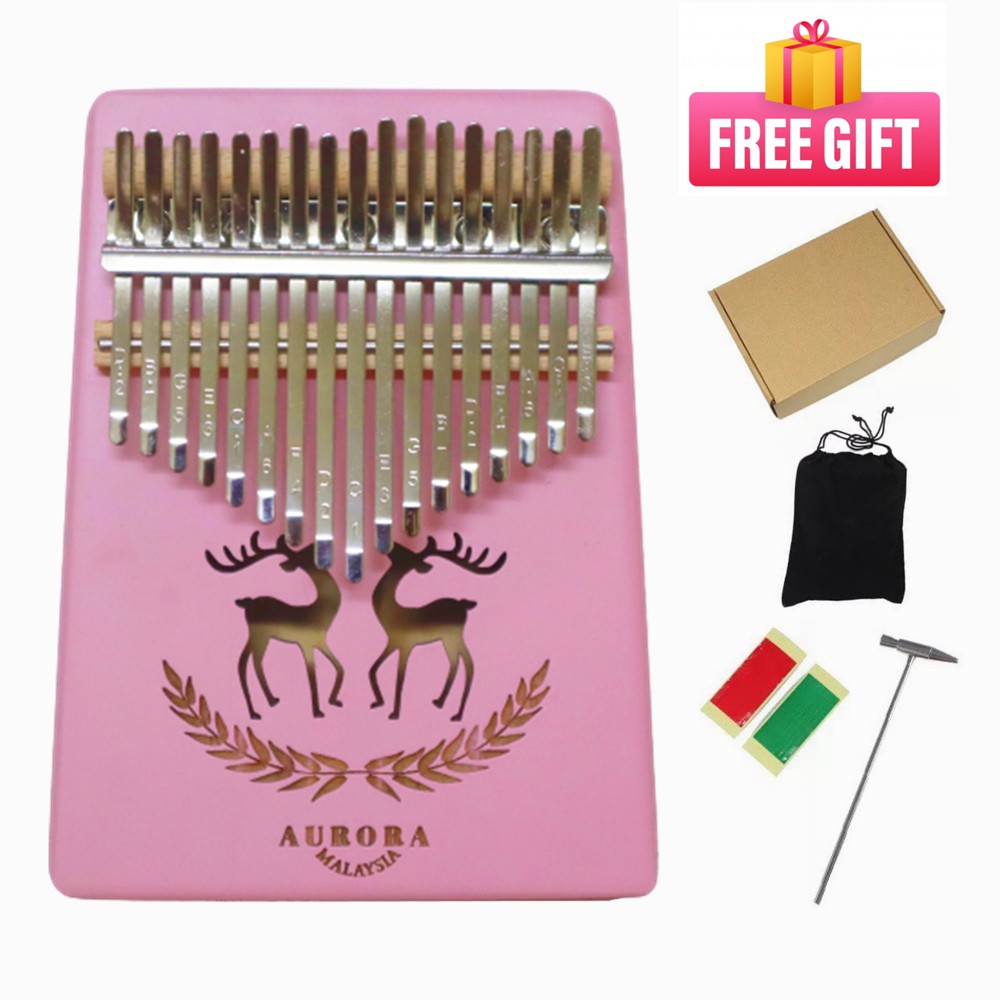 AURORA PINK ELK Kalimba 17 Keys Thumb Finger Mahogany Wood Piano ...