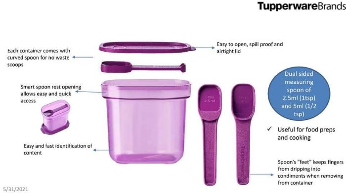Tupperware Ezy Store 840ml With Spoon (Salt Spice Container) shelf saver / Tupperware Umami ...