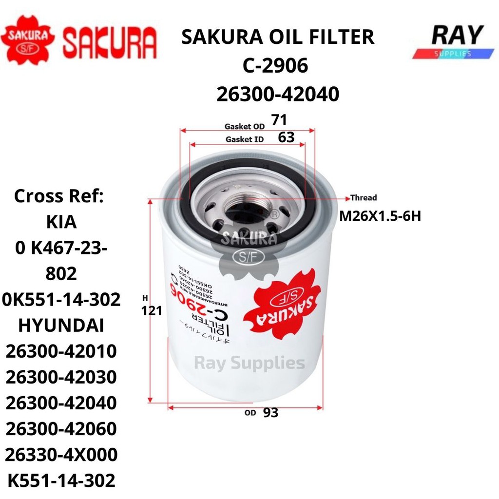 SAKURA OIL FILTER C2906 26300-42040 SUITABLE FOR HYUNDAI H1 Starex,H100 ...