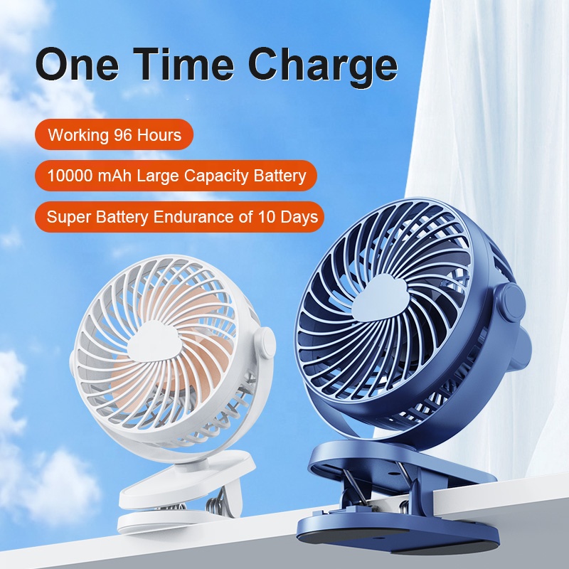 10000mAh Mini Electric Rechargeable Table Standing Clip Desk Fan ...
