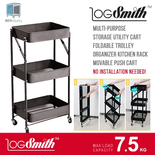 [FREE OPTIONAL HANDLE] 3 Decker Foldable Trolley Rack / Kitchen Shelf ...