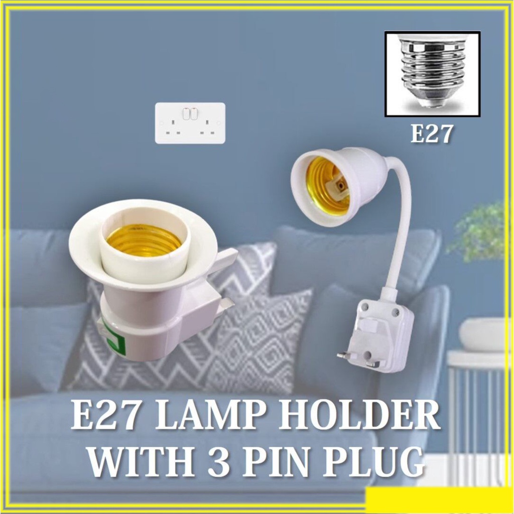 3 pin plug with e27 lamp holder e27 base wall screw light bulb night ...