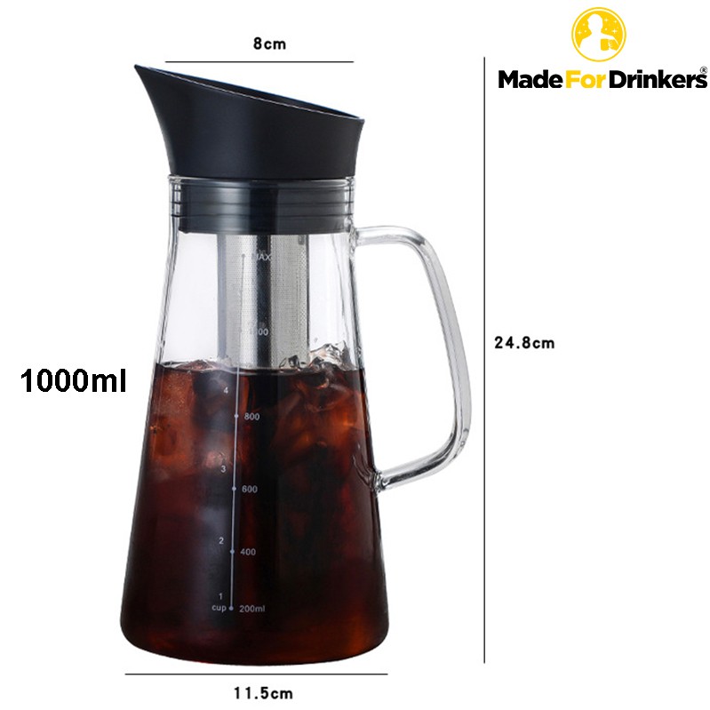 Cold Brew Coffee Maker Flask | Premium Borosilicate Glass| Fine Mesh ...