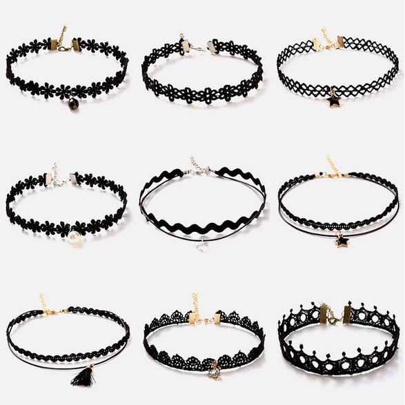 New Girl Children 4Pcs Choker Necklace Set Stretch Classic Gothic ...