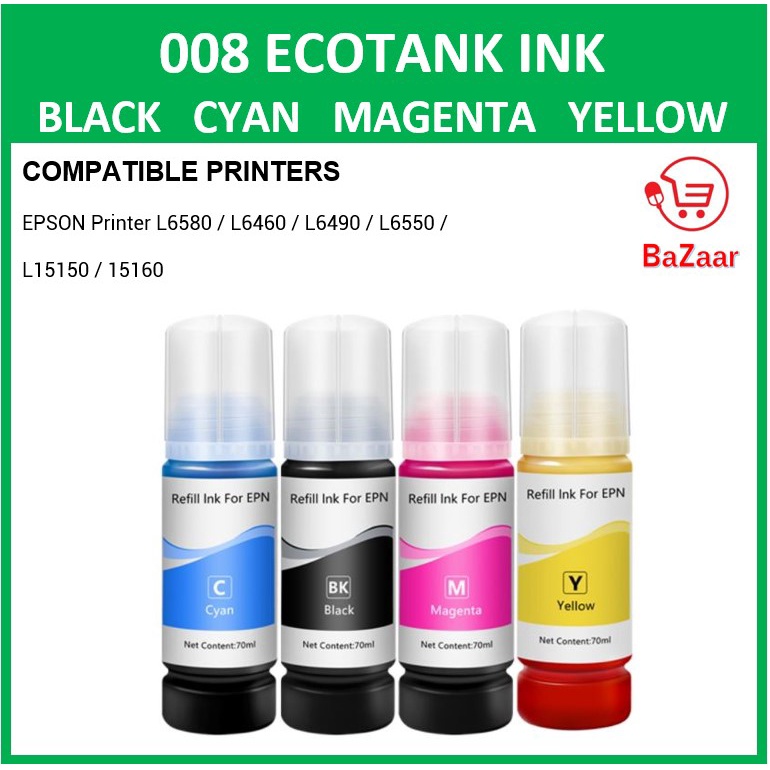 Compatible Ink Refill for EPSON ECOTANK 008 Black Cyan Magenta Yellow ...