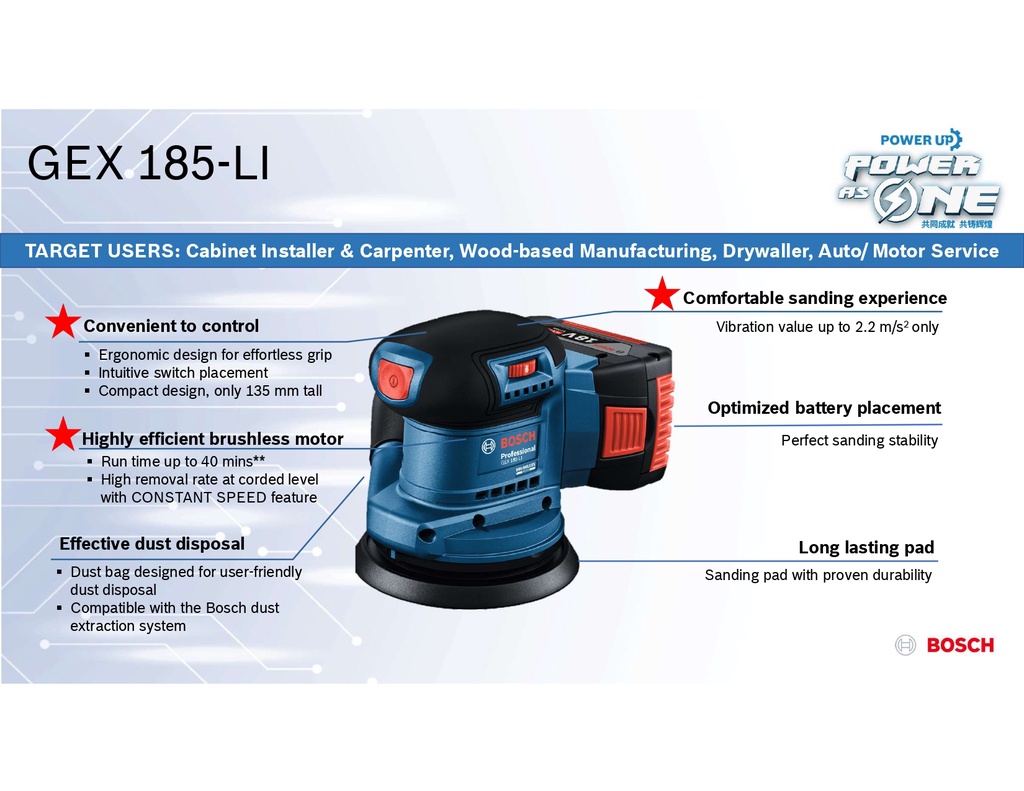 Bosch GEX185-LI Random Orbit Sander 18V Cordless Brushless Motor | Shopee Singapore
