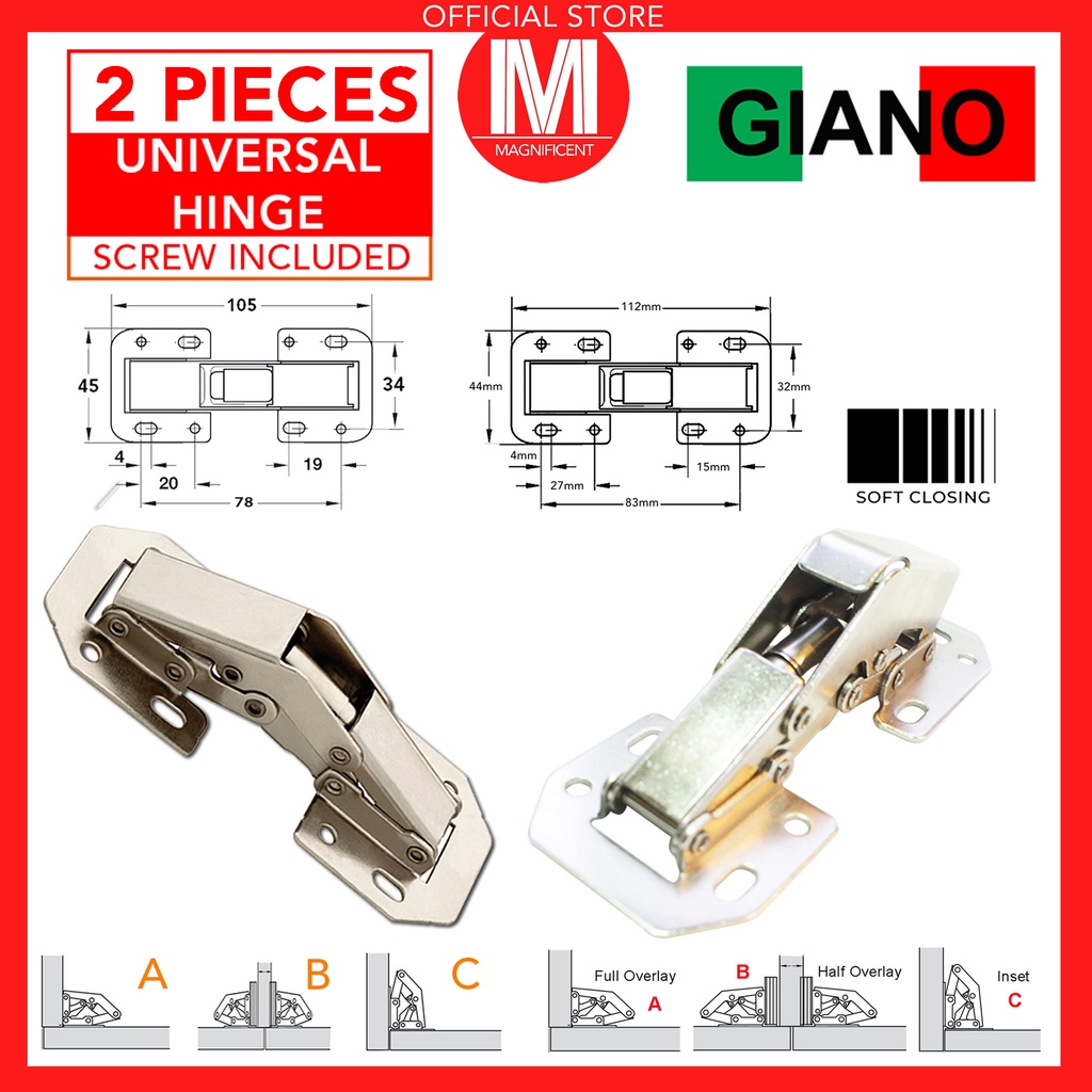 Universal Easy On Concealed Hinge 90 Degree For Cabinets (2pcs ...