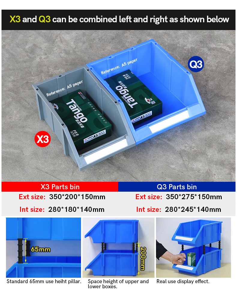 LEADLOONG-X Series | Plastic stackable parts bin for warehouse Shelf ...