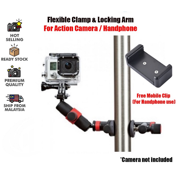 Flexible Clamp mount & Locking Arm + Adapter + Mobile Clip For Action ...
