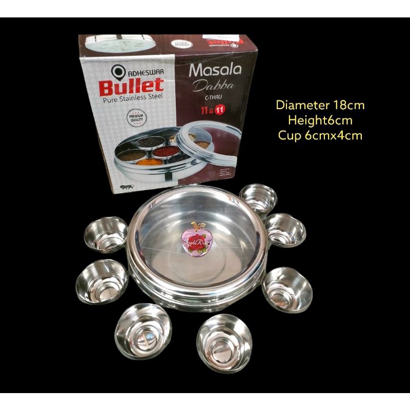 Belly shaped stainless steel masala dappa with glass transparent lid ...