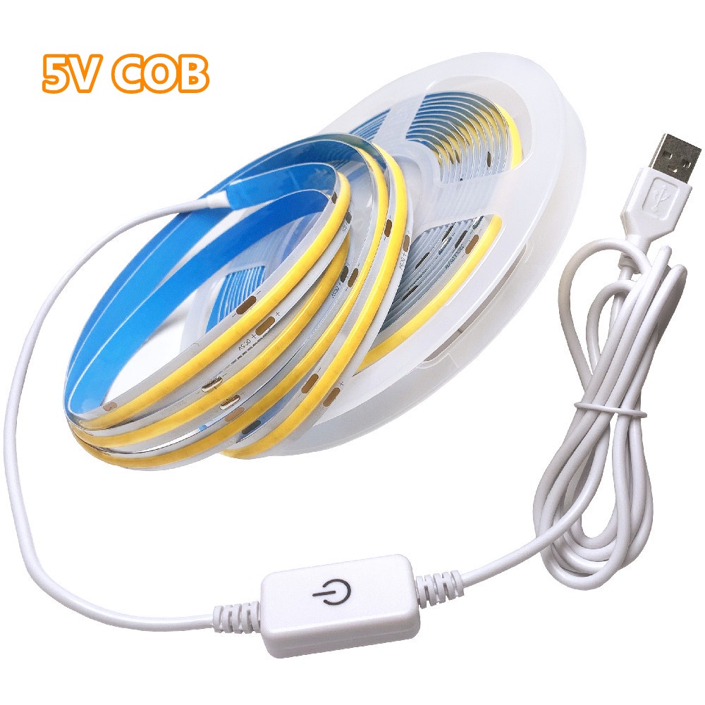 5V USB LED COB Strip Light Touch Dimmable Switch Flexible Led Tape 320 ...