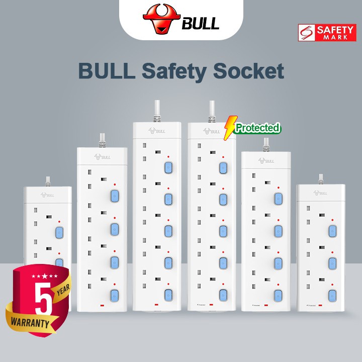 Bull Safety Socket 3/4/5 Way Extension Socket Outlet Power Strip ...
