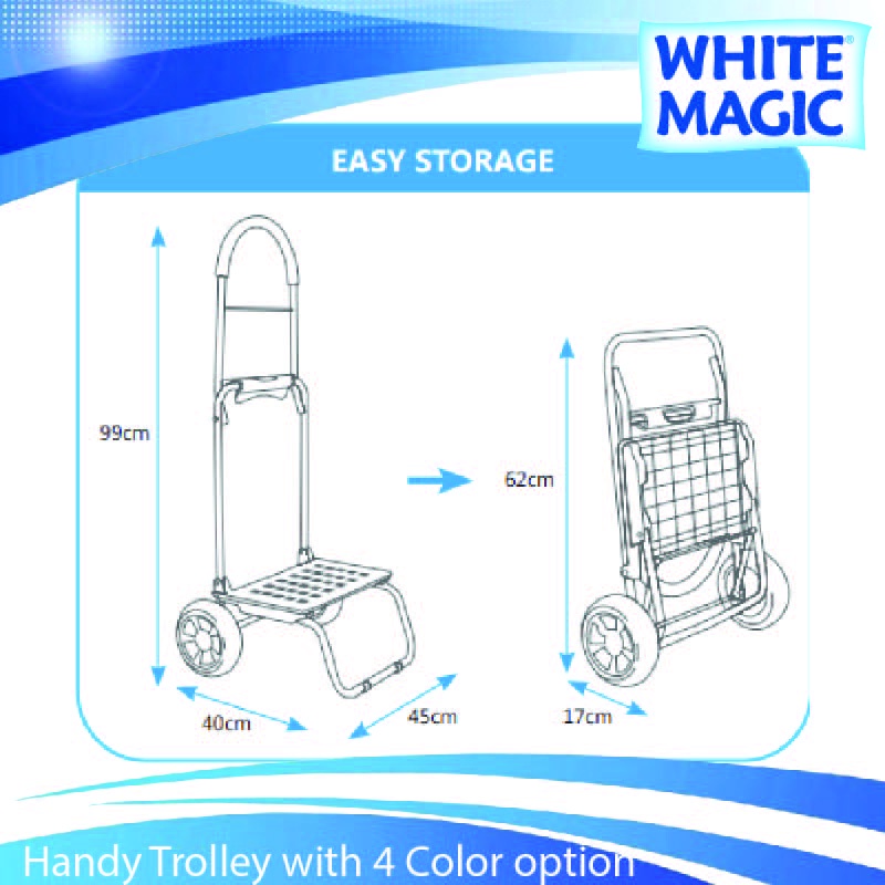 White Magic Handy Trolley With 3 option and 4 color support up to 45L ...
