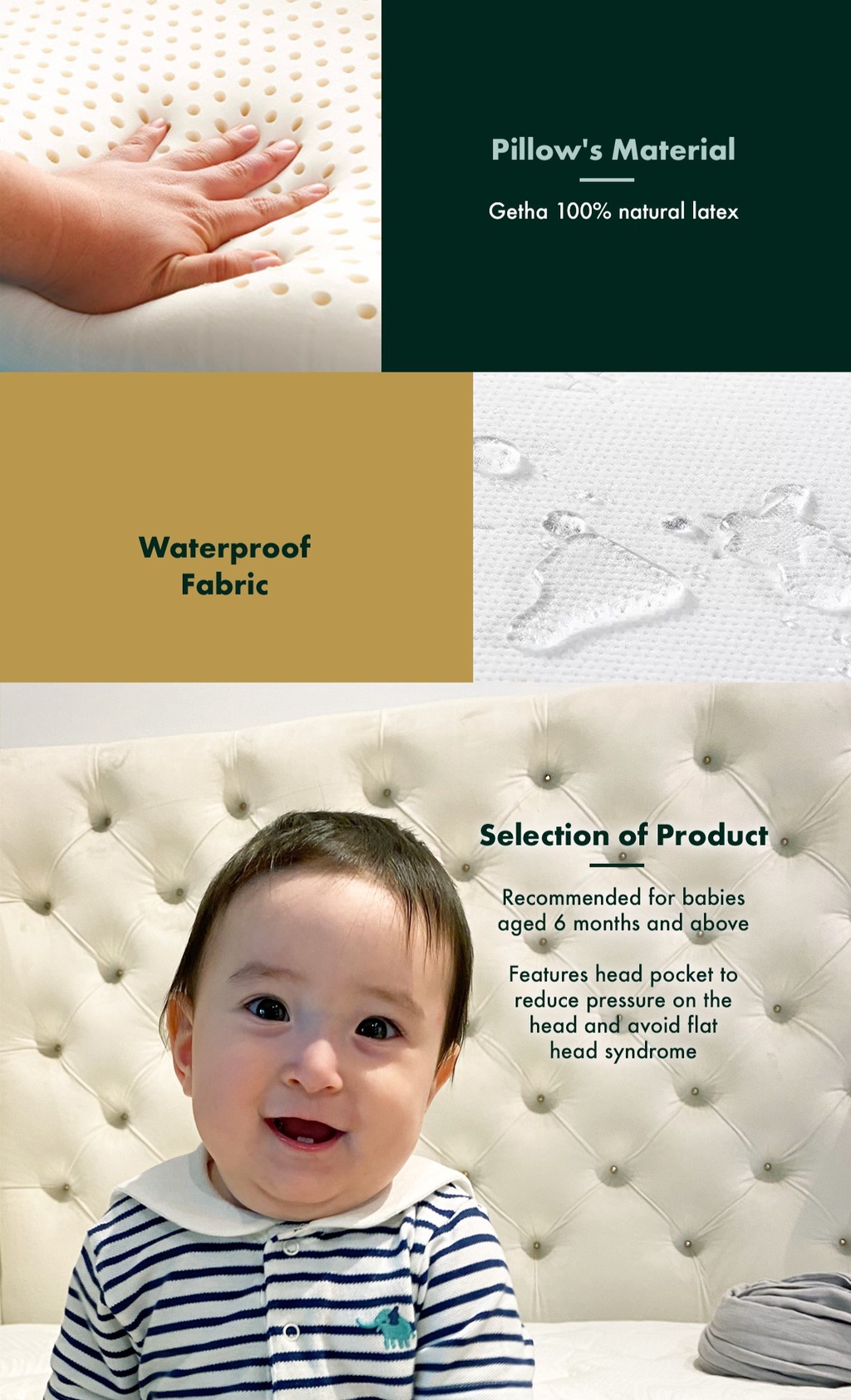 Getha Baby Dimple Shoulder Latex Pillow ( 6 months - 2 years old ...