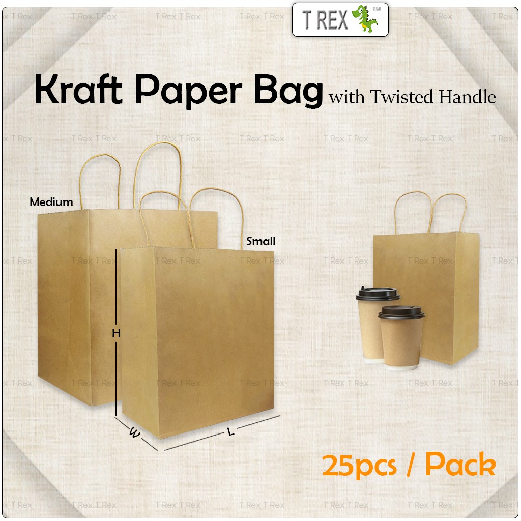 25pcs Brown Paper Bag / Kraft Paper Bag / Shopping Carry Paper Bag with ...