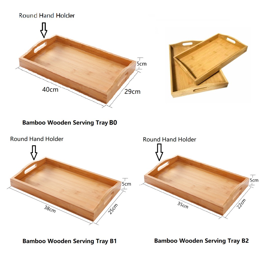 Singapore Rectangle Bamboo Wooden Serving Tray with handle | Shopee ...