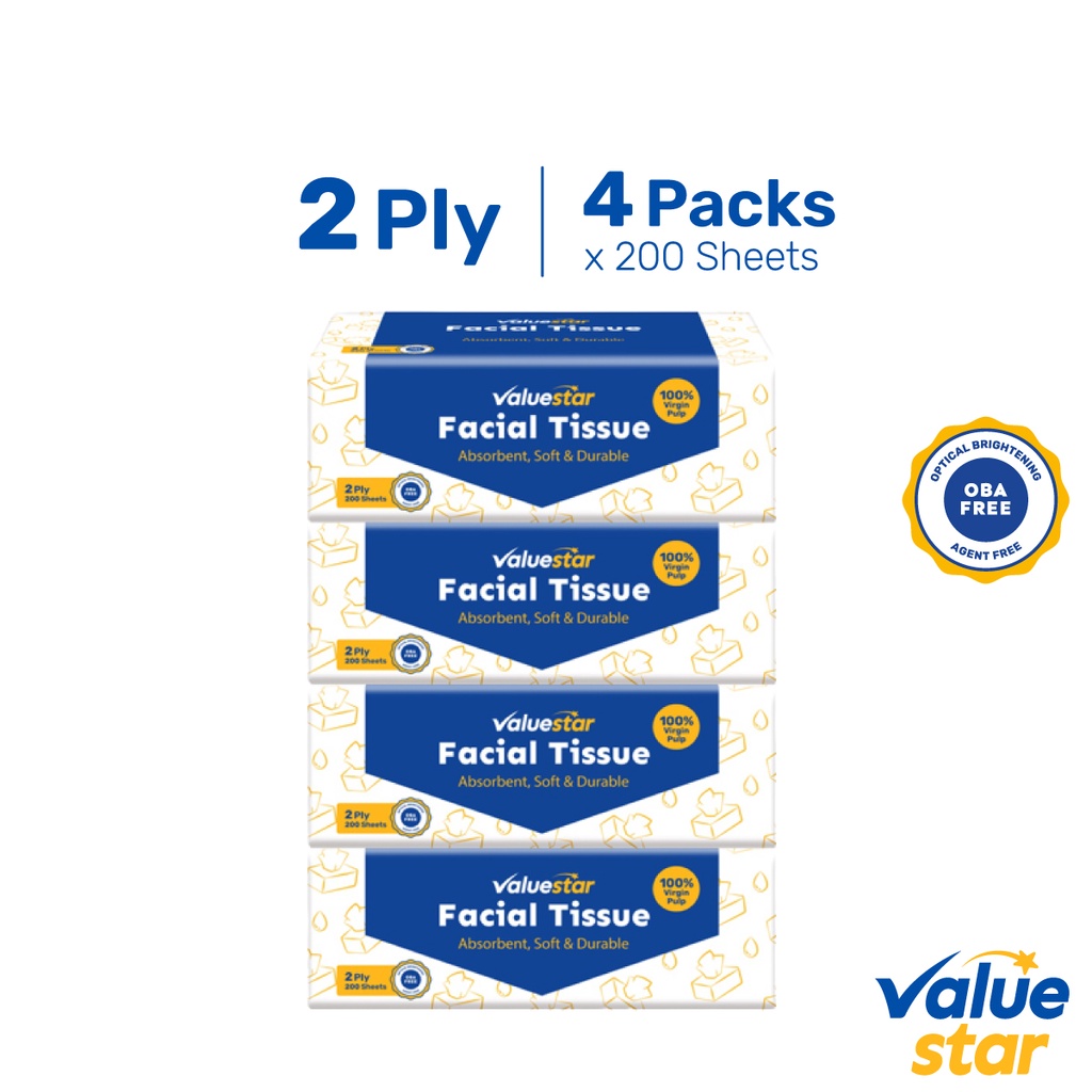 ValueStar Facial Tissue Soft Pack 2-ply (4x200 sheets) | Shopee Singapore
