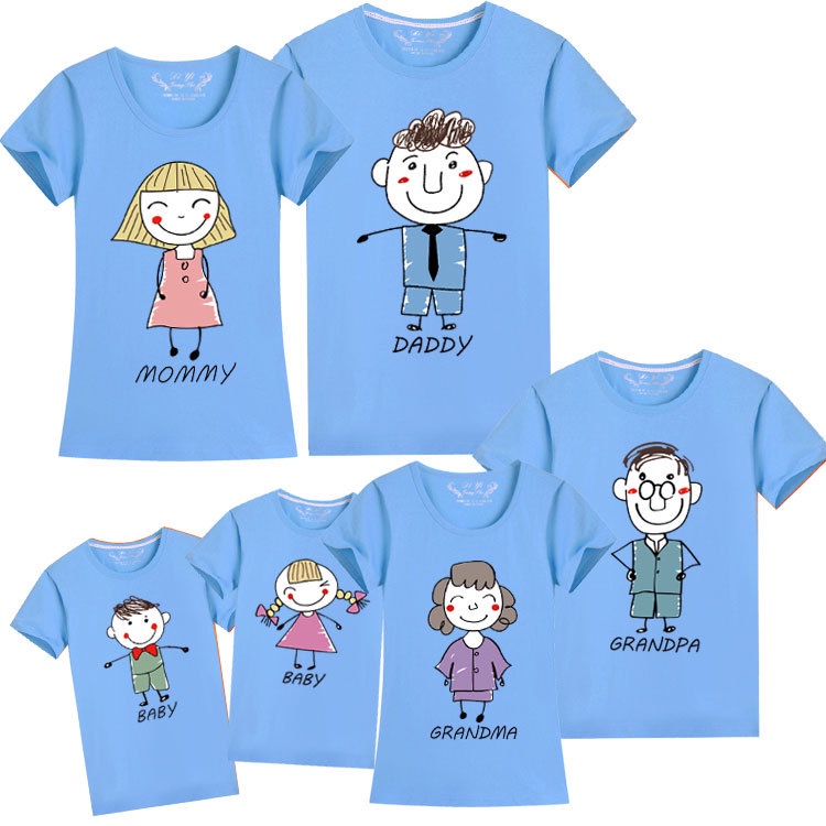 Three Generation 三代同堂 Family Cotton Blue T-shirt CNY Family Outings ...
