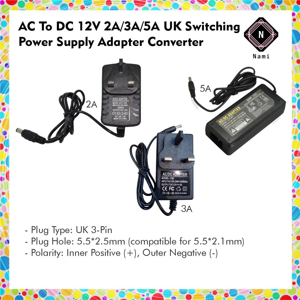AC To DC 12V 2A/3A/5A UK Switching Power Supply Adapter Converter 5.5mm ...