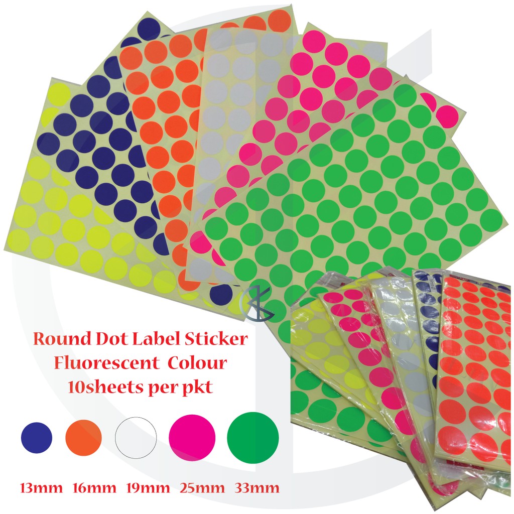 Round Dot Label Sticker Fluorescent Colour / Color Sticker (10 Sheets ...