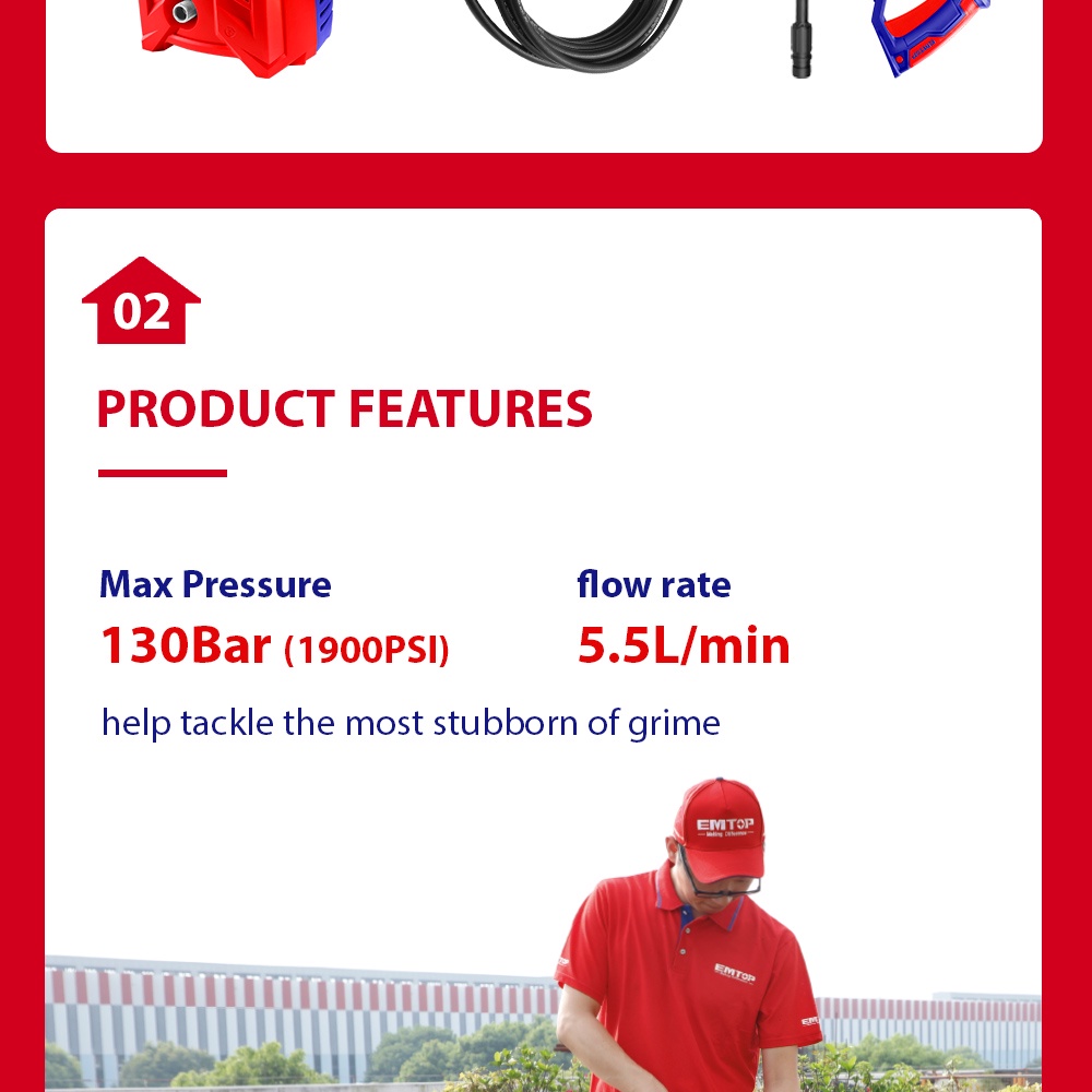 EMTOP 1400W High Pressure Washer With 1 Set Water Spray Gun,5m High Pressure Hose ,Cleans Cars ...