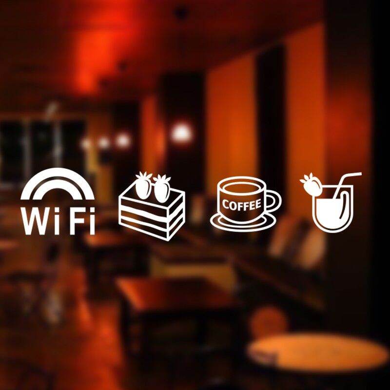 Cafe Wall Glass Sticker Free Wifi Coffee Cake Juice Resto Cafe ...