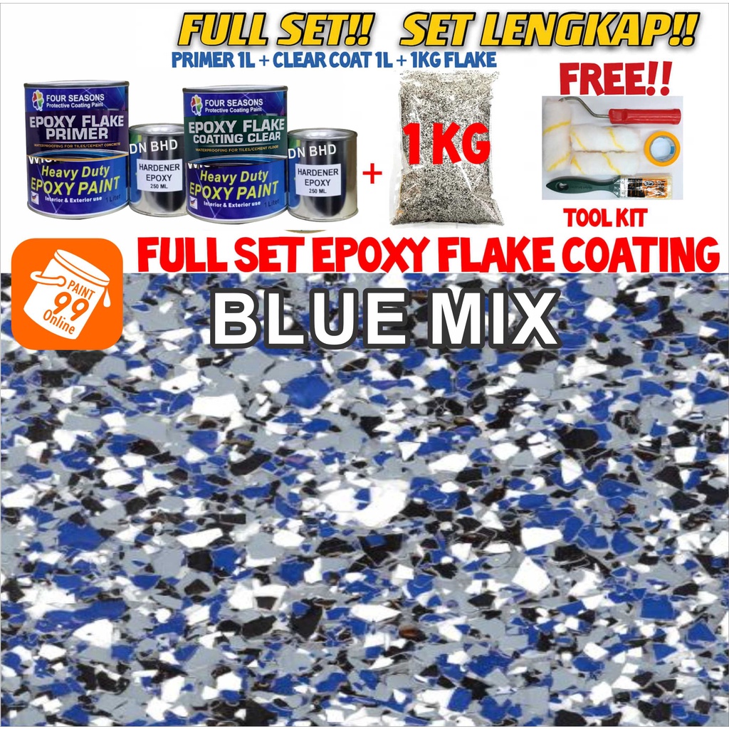 BLUE MIX // DIY Full Set Epoxy Colour Flake Coating Toilet Floor (FREE ...