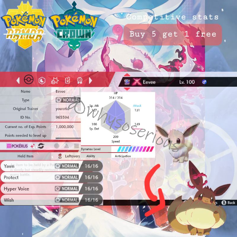 Pokemon Sword and Shield, Square Shiny GMAX Eevee, Battle ready (Digital code) | Shopee Singapore