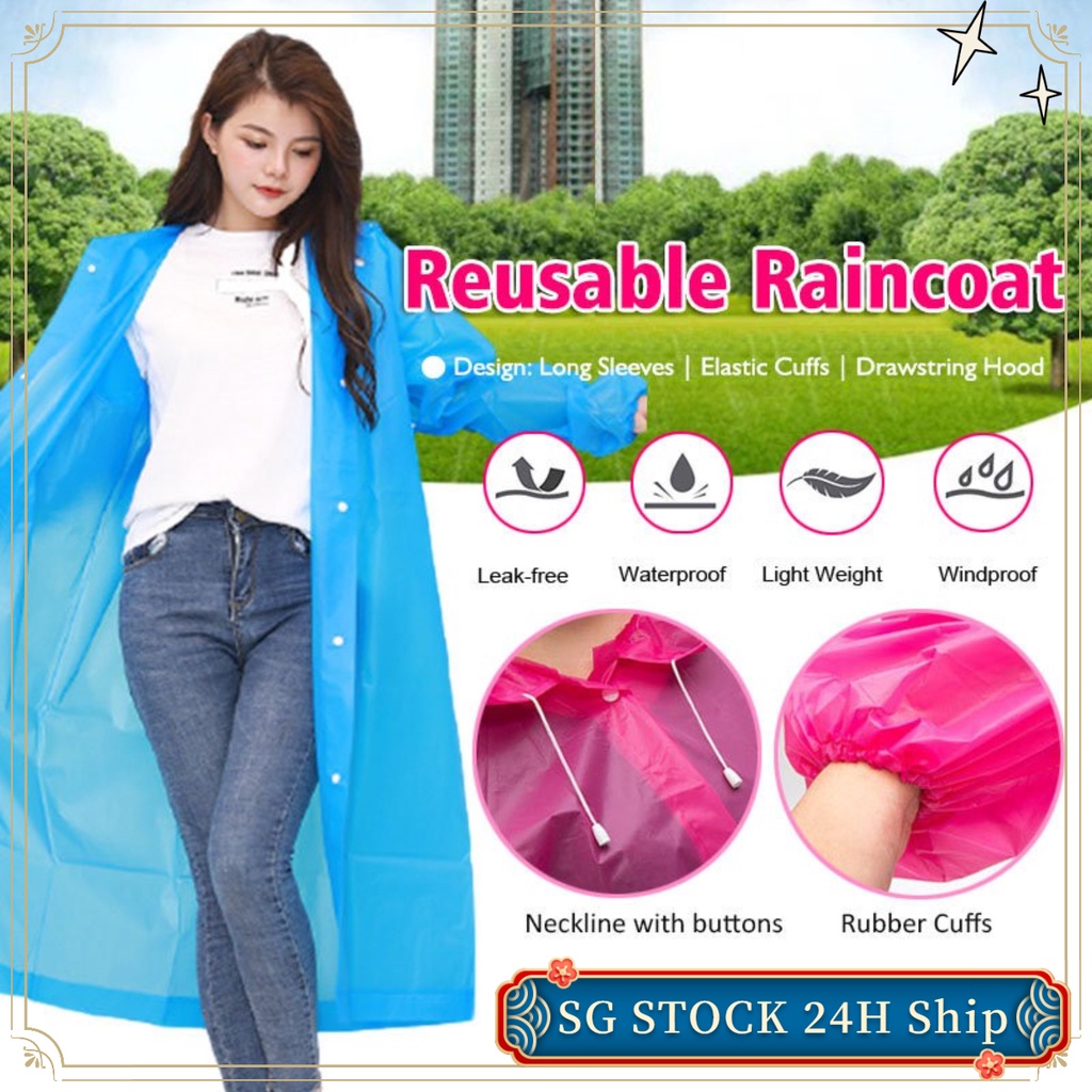 Men Women Thick EVA Waterproof RainCoat Reusable Rainsuit Rainwear ...