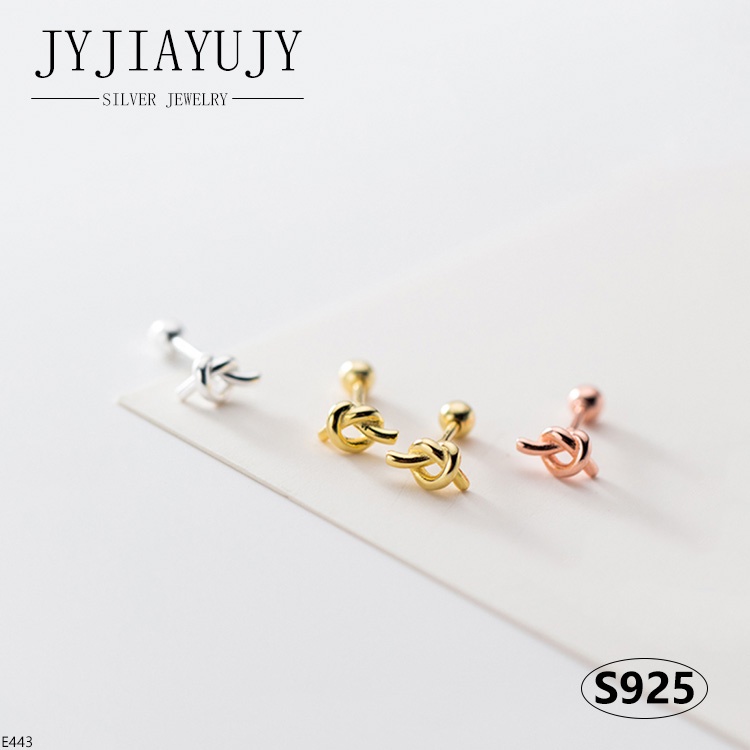 JYJIAYUJY In Stock 100%Sterling Silver S925 Screw Back Earrings Three Color Knotted Shape Korean ...
