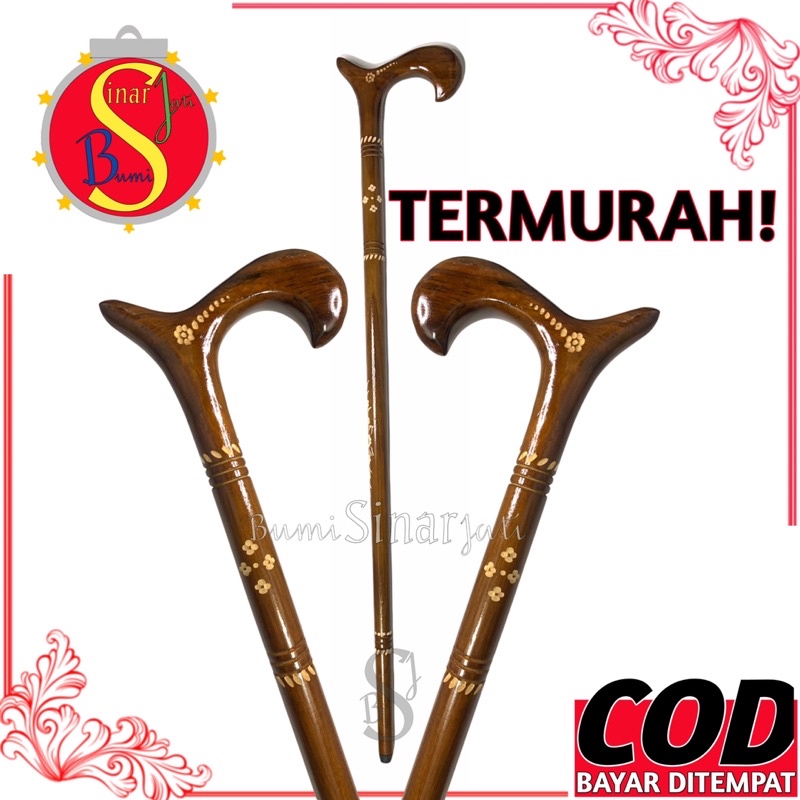 Teak wood walking stick - old man's cane - one foot cane - teak wood ...