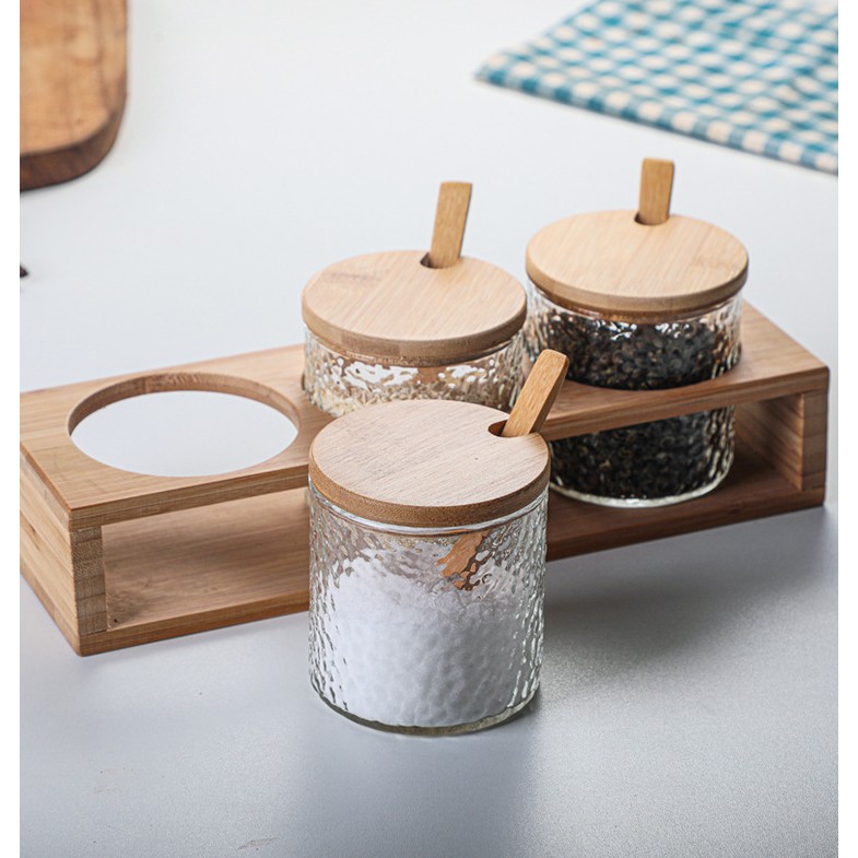 Japanese Hammer Tone Spice Container Jar Set 3PCs Glass Jars with ...