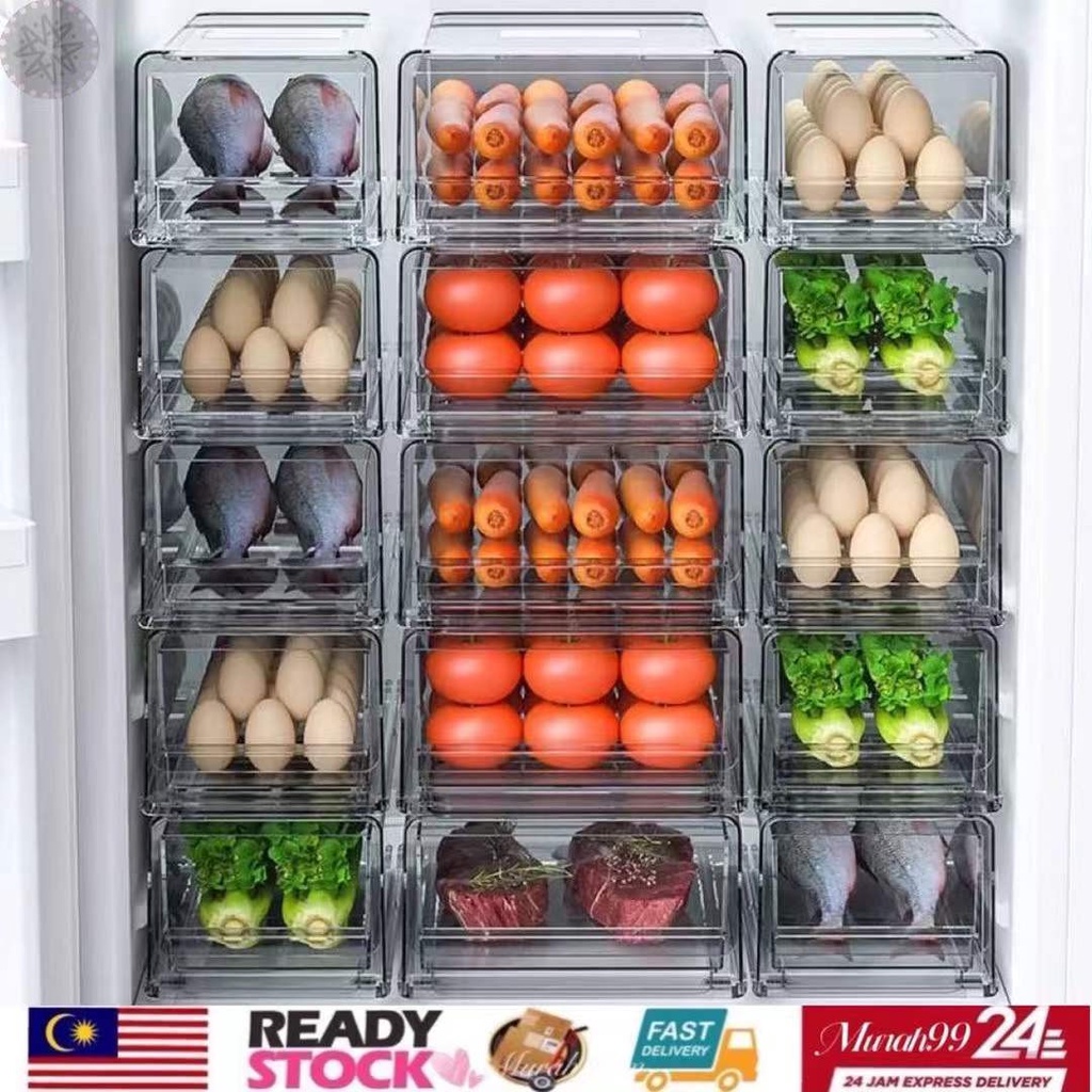 Refrigerator Storage Box Drawer Transparent Organizer Kitchen Pantry ...