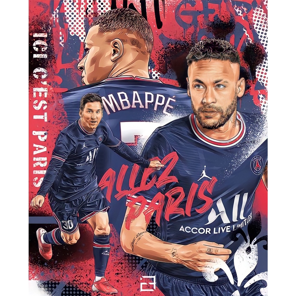 Messi TRIO BALL POSTER NEYMAR MBAPPE (CAN CUSTOM) | Shopee Singapore