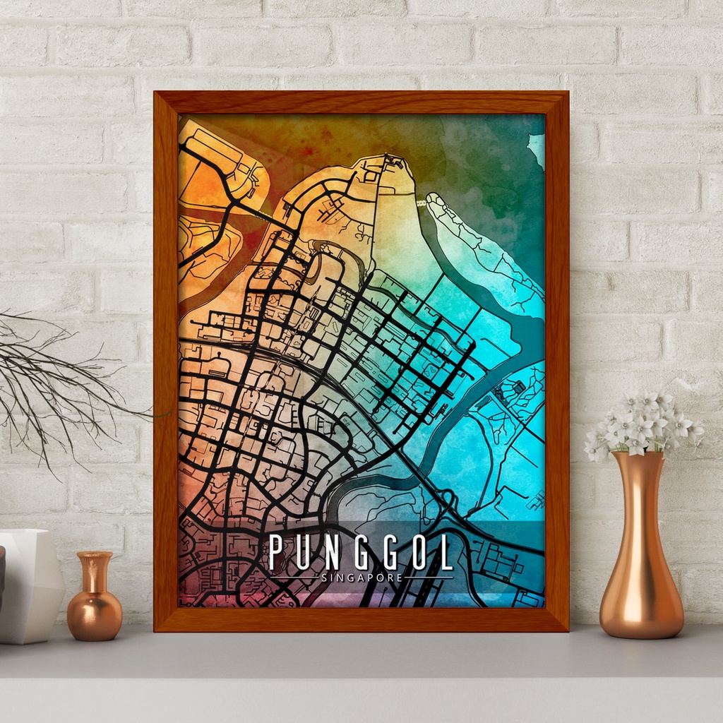 Singapore City Punggol Map Contemporary Art Decor Poster | Shopee Singapore