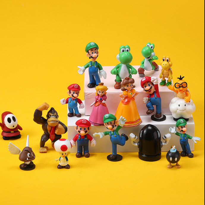 18 pcs Super Mario Bros Toy Figures Set Luigi Toad Yoshi Cake Toppers ...