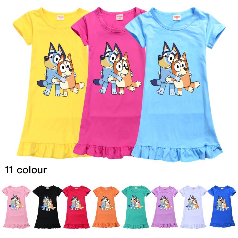 Bingo Bluey Cartoon Print Baby Children Girls Kids Dress Cute Birthday ...