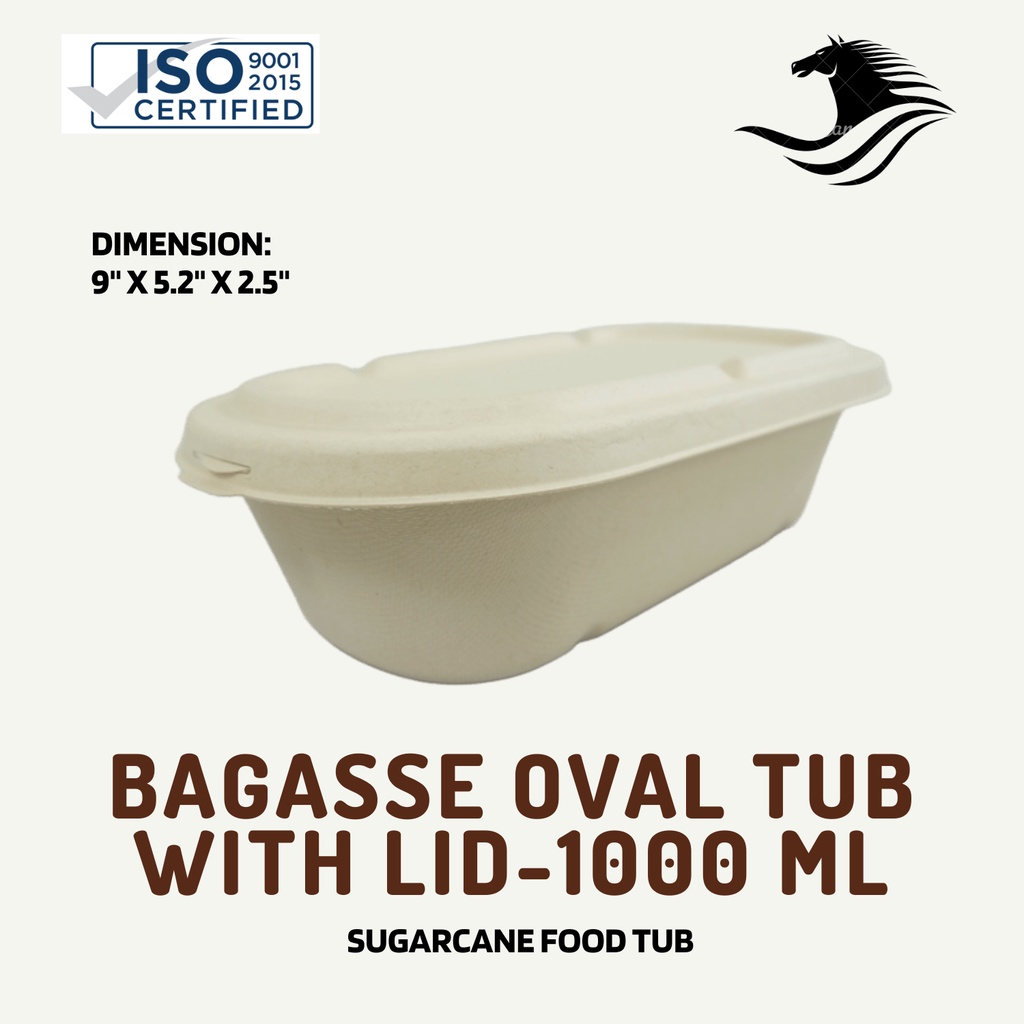 Sugarcane Oval Tub w/ lid 1000ml Deep / Bagasse Meal Box Natural ( Sold By 10's ) | Shopee Singapore