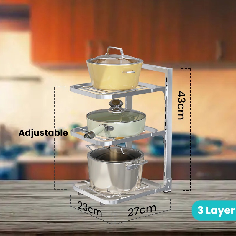 Adjustable Pot Rack Pot Organiser Kitchen Pot Rack Kitchen Storage Rack ...