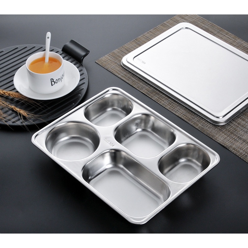 High-quality 5-compartment stainless steel rice tray with free ...