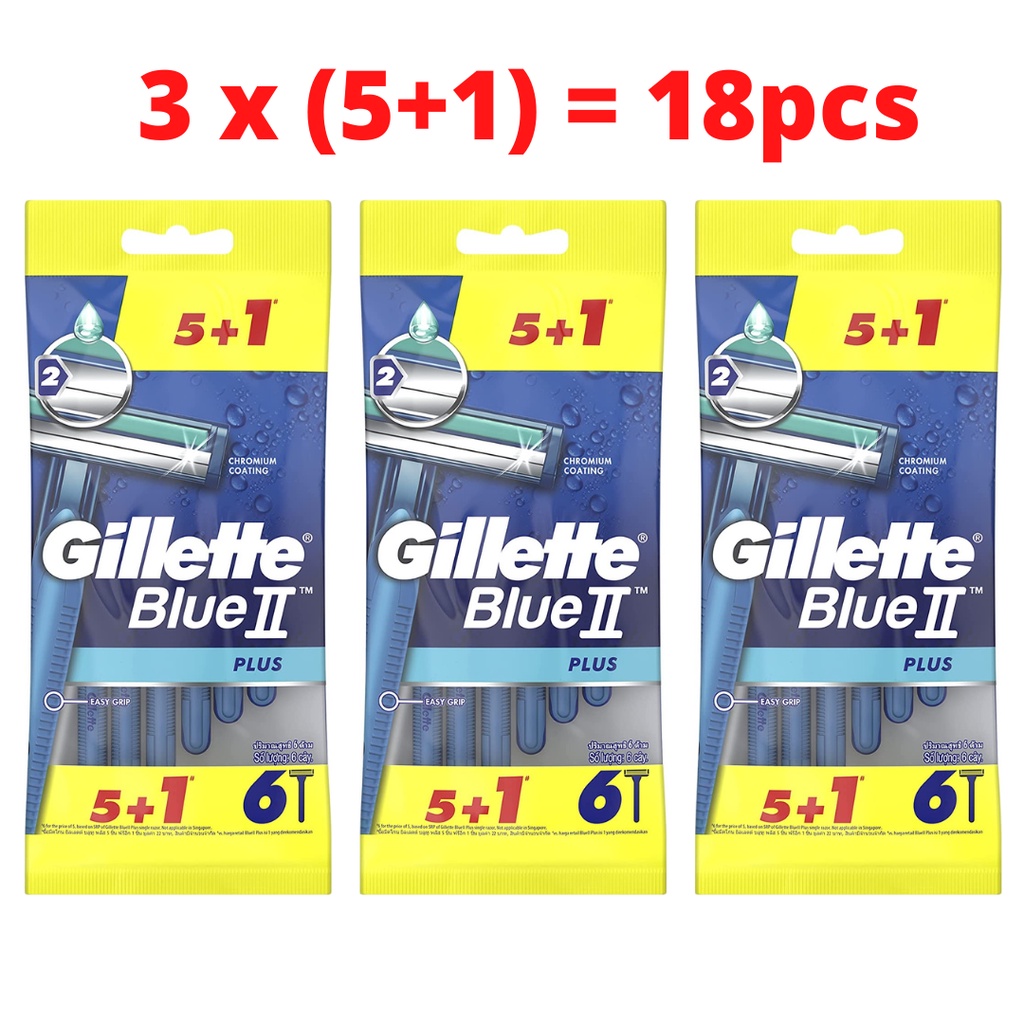 Gillette Blue II Plus Disposable Razor Shaver (5+1) x 3 | Shopee Singapore