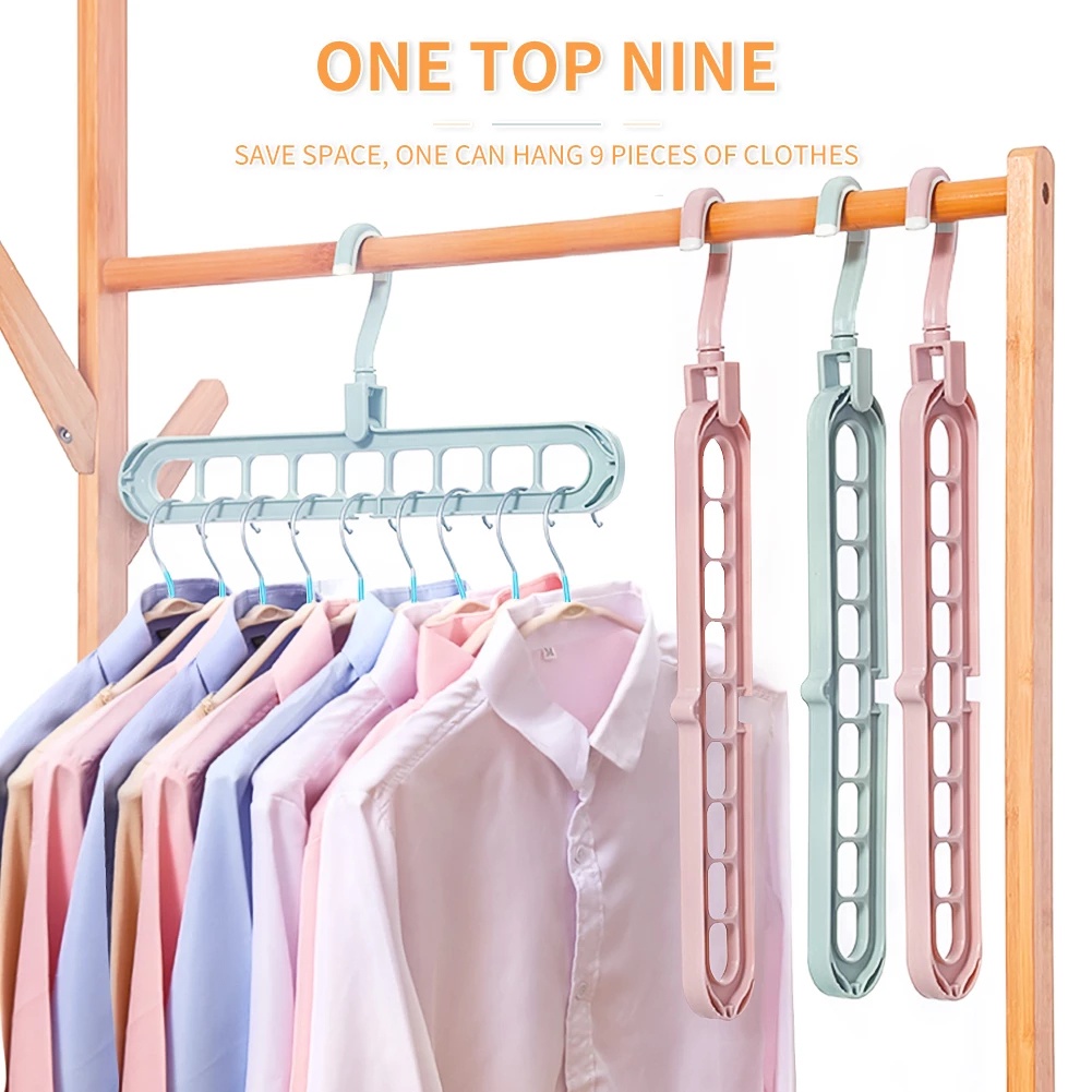 9 Holes Magic Support Hangers for Clothes Drying Rack Multifunction Plastic Storage Hangers ...