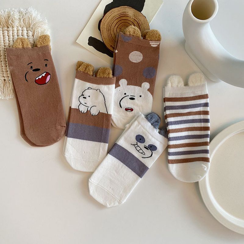 (SG Stock) Cute We Bare Bears Socks | Bear Face Socks | Socks with Ears ...